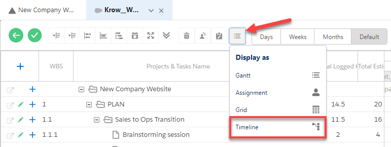 Workspace Timeline View