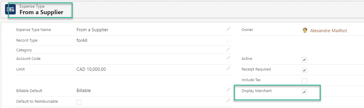 Where can I specify the merchant’s name on an Expense?
