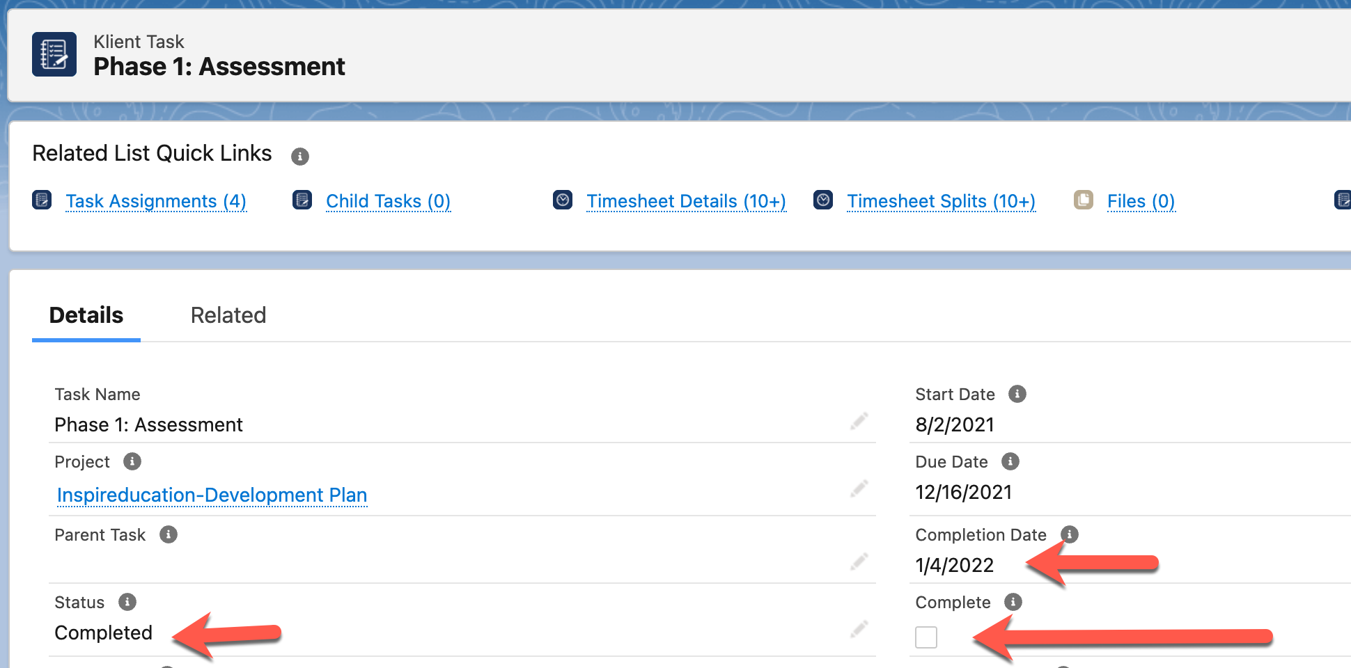 Why am I seeing a completed Task on My Timesheets?